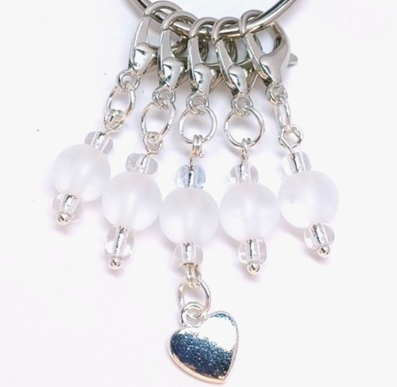 MikieLou Stitch Markers Premium White Glass Heart Charm Knitting ...