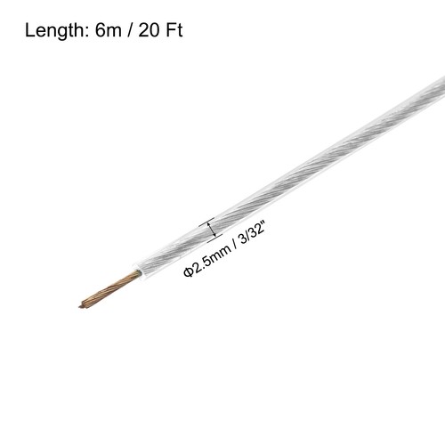 3/32 Clear Vinyl Coated Wire Rope 20ft Galvanized Steel(2PCS M3 Loop ...