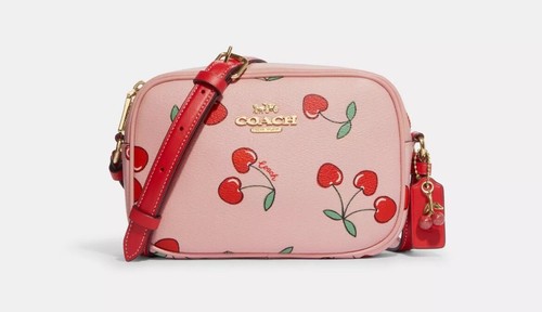 NWT Coach Mini Jamie Camera Bag With Heart Cherry Print Pink With Small ...
