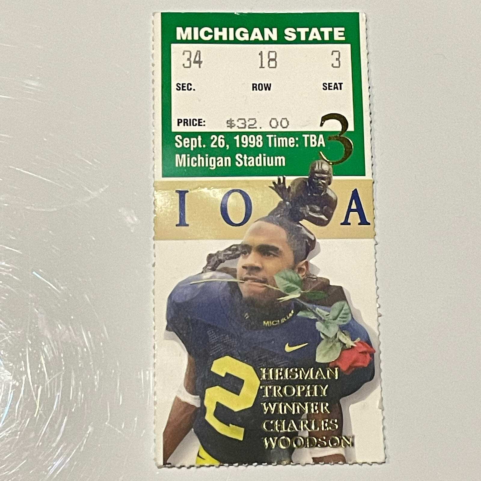 1998 Michigan v MSU Spartans TOM BRADY Original Football Ticket State ...