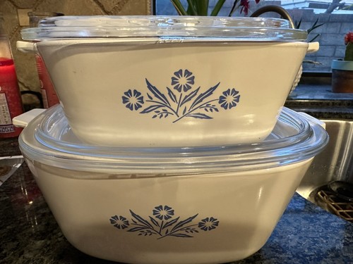 Vintage Pyrex Corning Wear Blue Cornflower Corningwear Dishes with ...