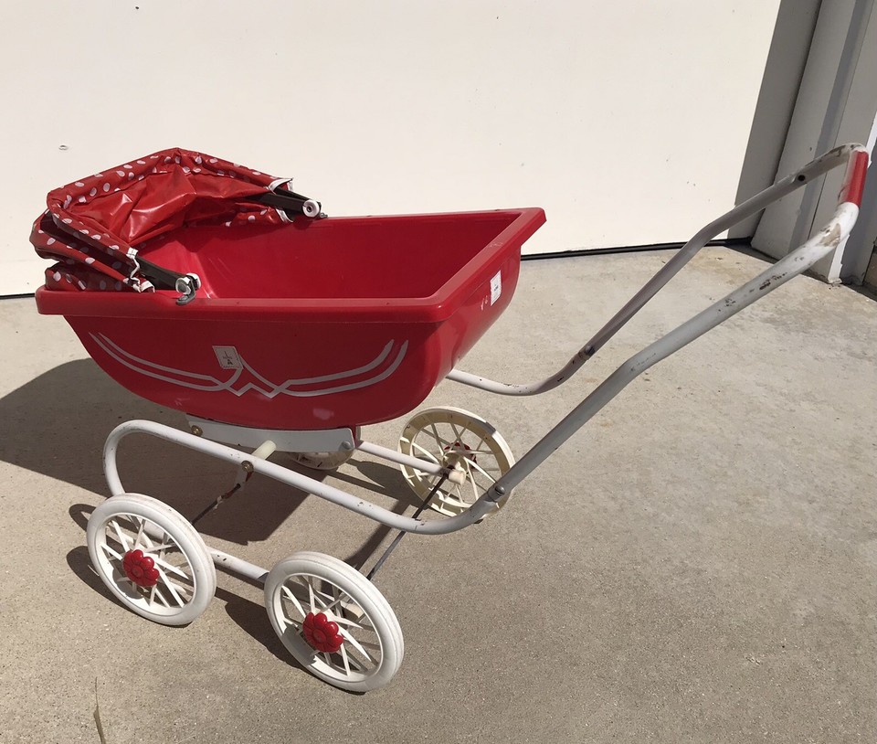 Vintage 1960s Metal Rocking Baby Doll Toy Carriage Stroller Buggy Red ...