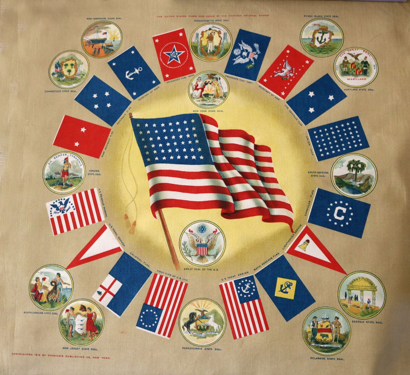 1913 Flags and Seals of the Original 13 States Beautiful! One of a kind ...