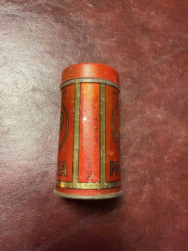 ANTIQUE Round A & P Paprika ALL METAL LITHOGRAPHED SPICE TIN CAN RED ...