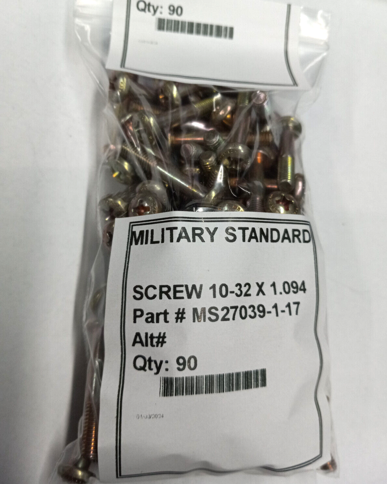 MILITARY STANDARD P/N MS27039-1-17 SCREW 10-32 X 1.094 Structural (90 ...