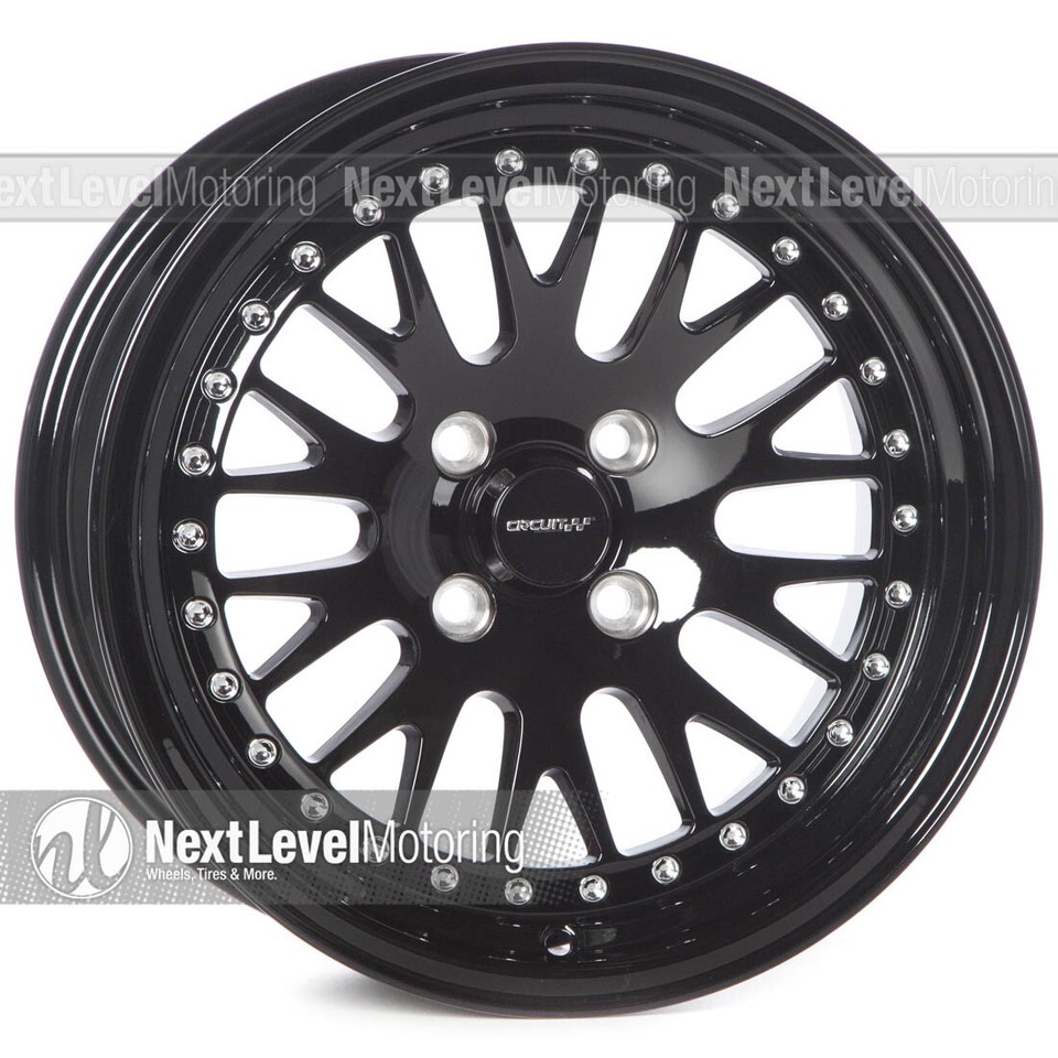 Circuit Performance CP21 15x8 4x100 +25 Gloss Black Wheels Rims Classic ...