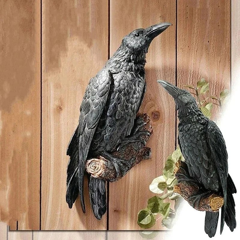 Fake Raven Resin Statue Bird Crow Sculpture Outdoor Crows Halloween ...