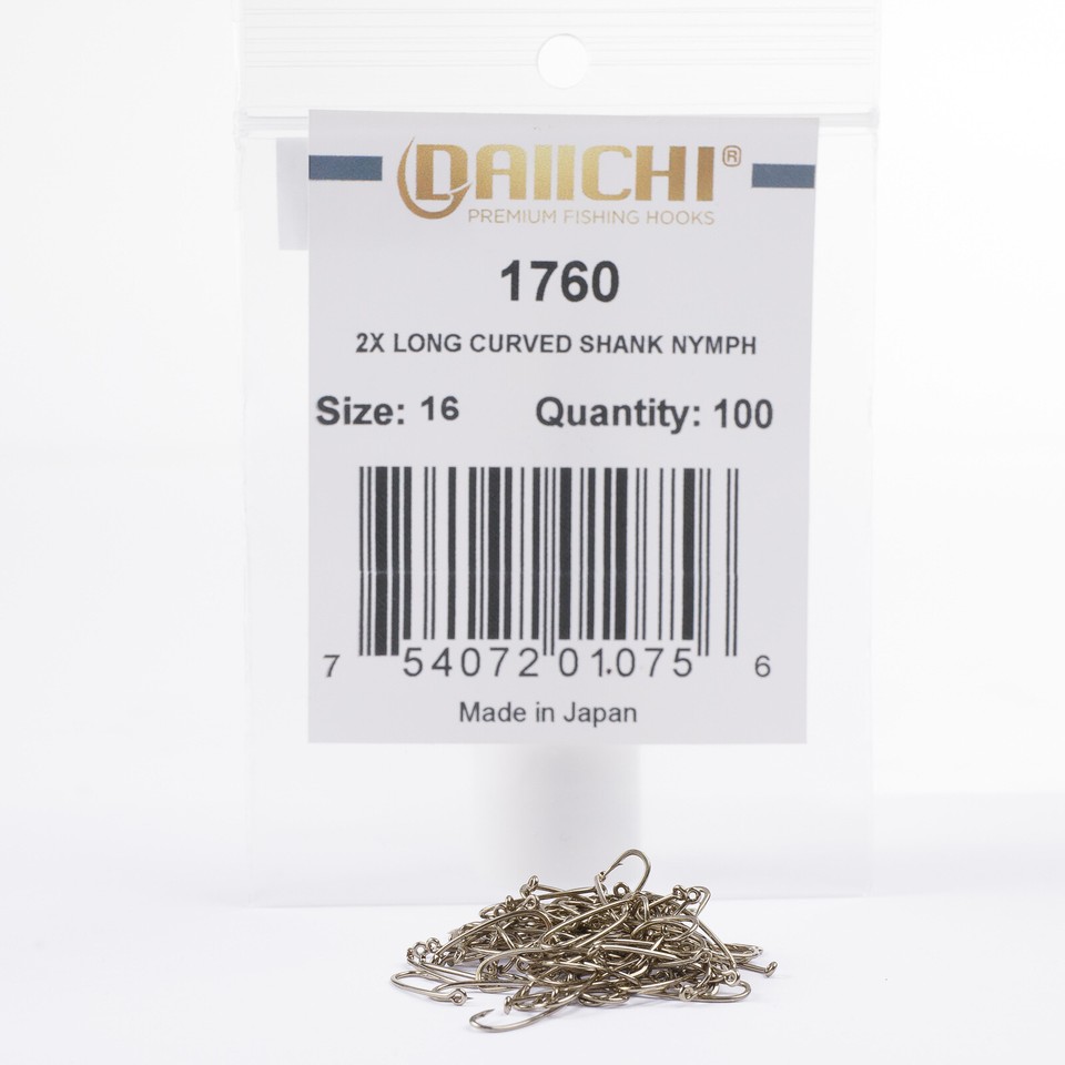Daiichi 1760 2X Long Curved Shank Nymph Hooks - 100 Pack - All Sizes ...