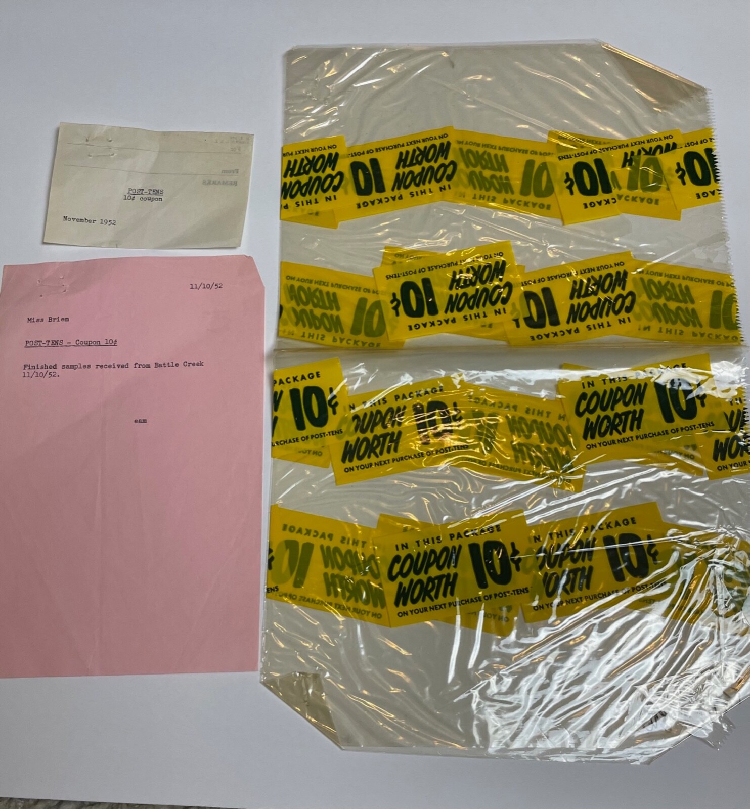 1950s Post Cereal Box 10c Coupon Clear plastic overwrap printers proof ...