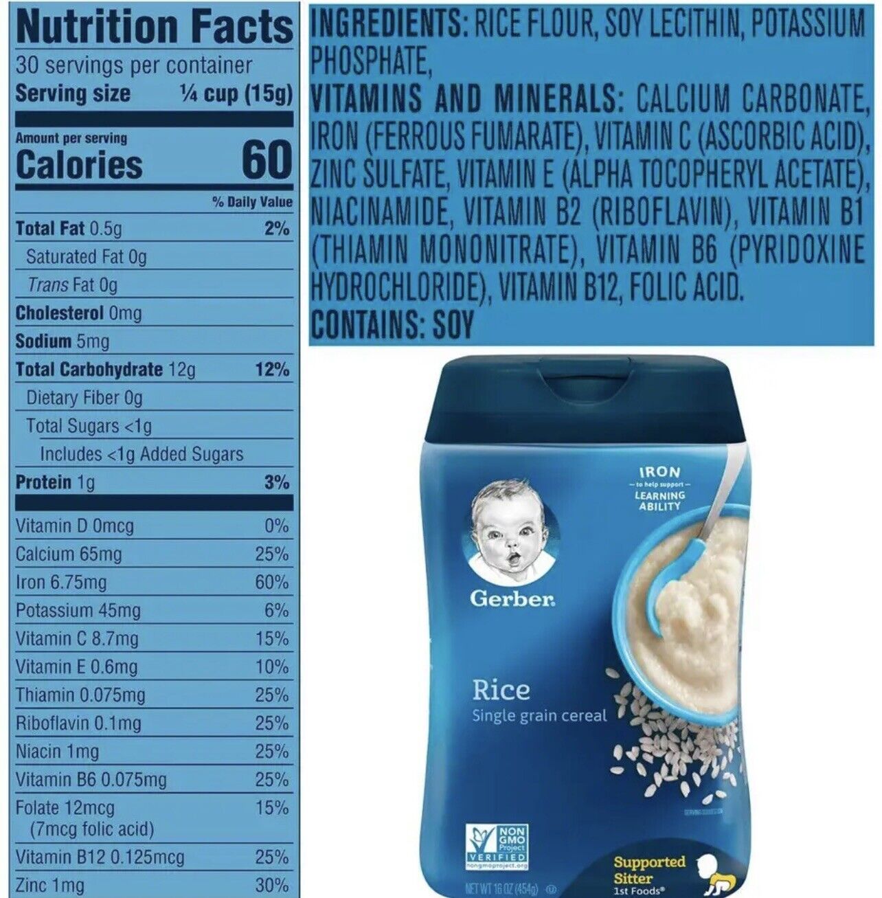 4 PACK - Gerber Rice Baby Cereal Single Grain First Foods Non GMO - 8oz ...