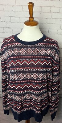 Merona Fair Isle Blue Red Crew Neck Long Sleeve Women's Sweater Size ...