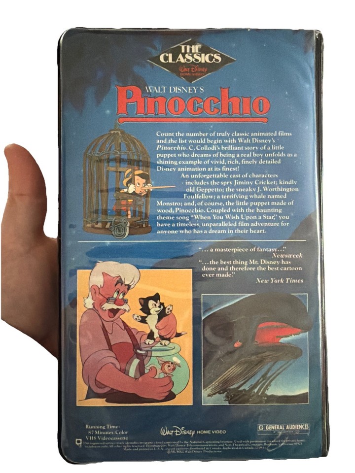 Pinocchio 1985 Walt Disney The Classics Black Diamond Rare Clamshell ...