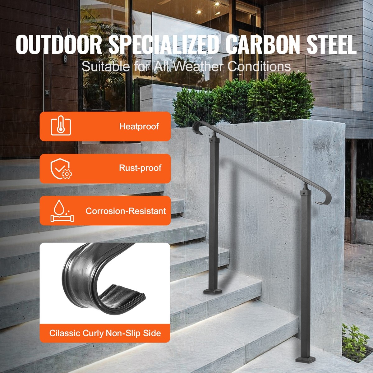 U-Shaped Stair Handrail Side Mount - Wrought Iron Banister Handrail For