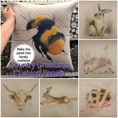 Fabric Cushion Panels Linen-look Country Creatures and Animals for Home ...