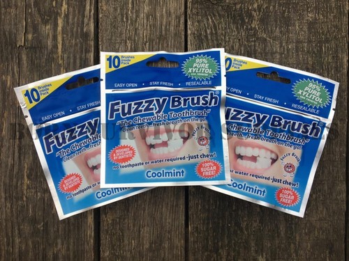 3 x FUZZY BRUSH CHEWABLE TOOTHBRUSH Coolmint Disposable Travel Camping Wash Kit | eBay UK