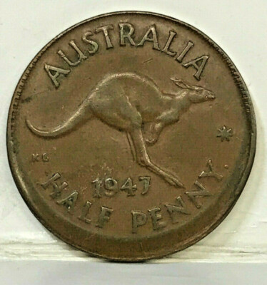 AUSTRALIA 1947 Y. HALF PENNY " ERROR LARGE MIS STRIKE OFF CENTER " VERY ...