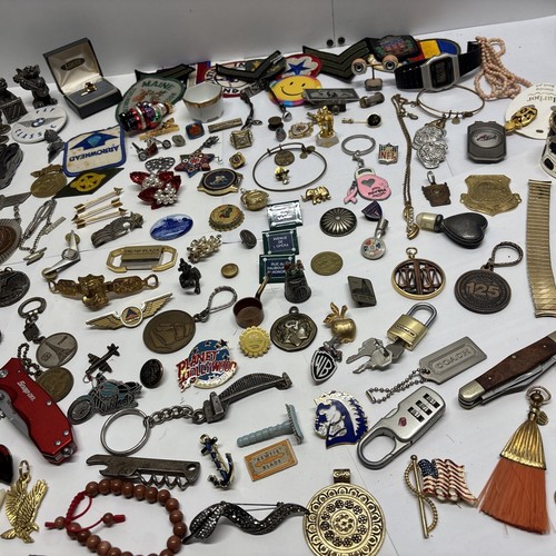 Vintage Antique Junk Drawer Lot Jewelry Pins Rarities Patches Trinkets ...