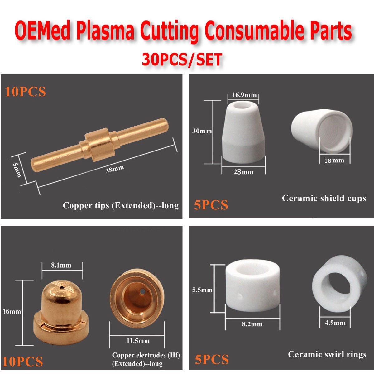 Copper Ceramic Plasma Cutter Consumables Set for Berlan For BPS40 30pcs ...
