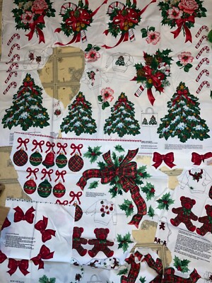 Vintage Christmas Appliqués panel Quilt Sew Fabric - Santa Panel ...