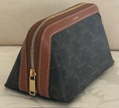 NEW Celine Triomphe Canvas & Calfskin Small Cosmetic Pouch NEW Celine Triomphe Canvas & Calfskin Small Cosmetic Pouch
