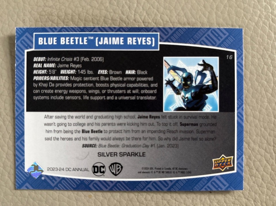 BLUE BEETLE (Jaime Reyes) 2023-2024 Upper Deck DC Annual Silver Sparkle ...