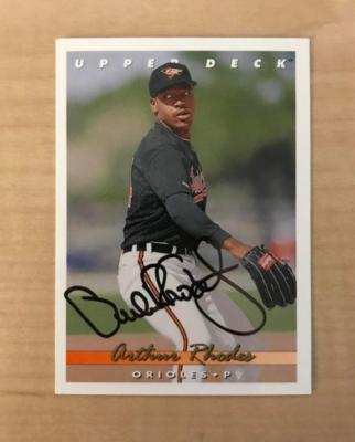 ARTHUR RHODES BALTIMORE ORIOLES AUTOGRAPHED 1993 UPPER DECK CARD #384 W ...
