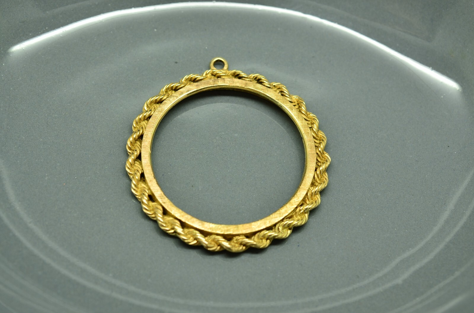 14K Yellow Gold rope design coin bezel pendant charm 32.7mm -fits ...