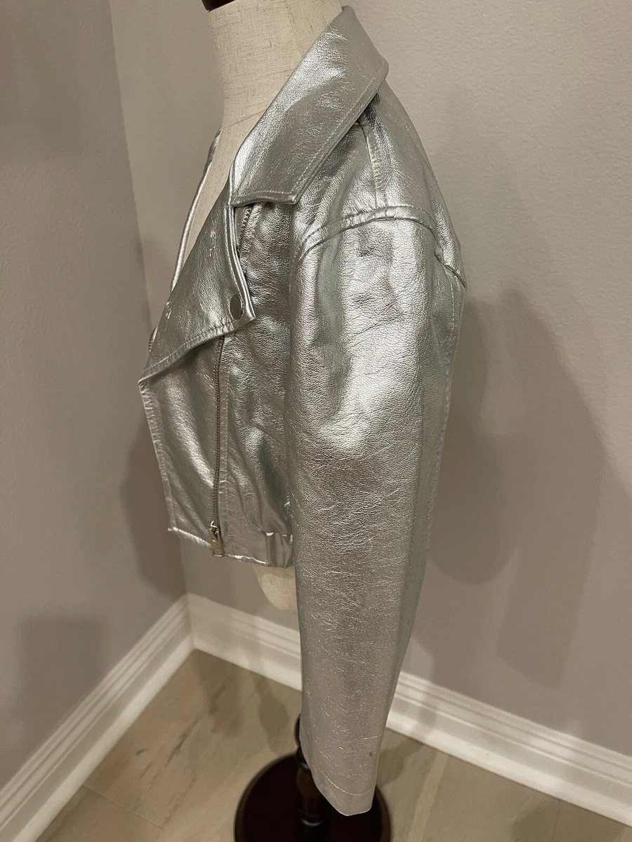 Metallic Faux Leather Trucker Jacket