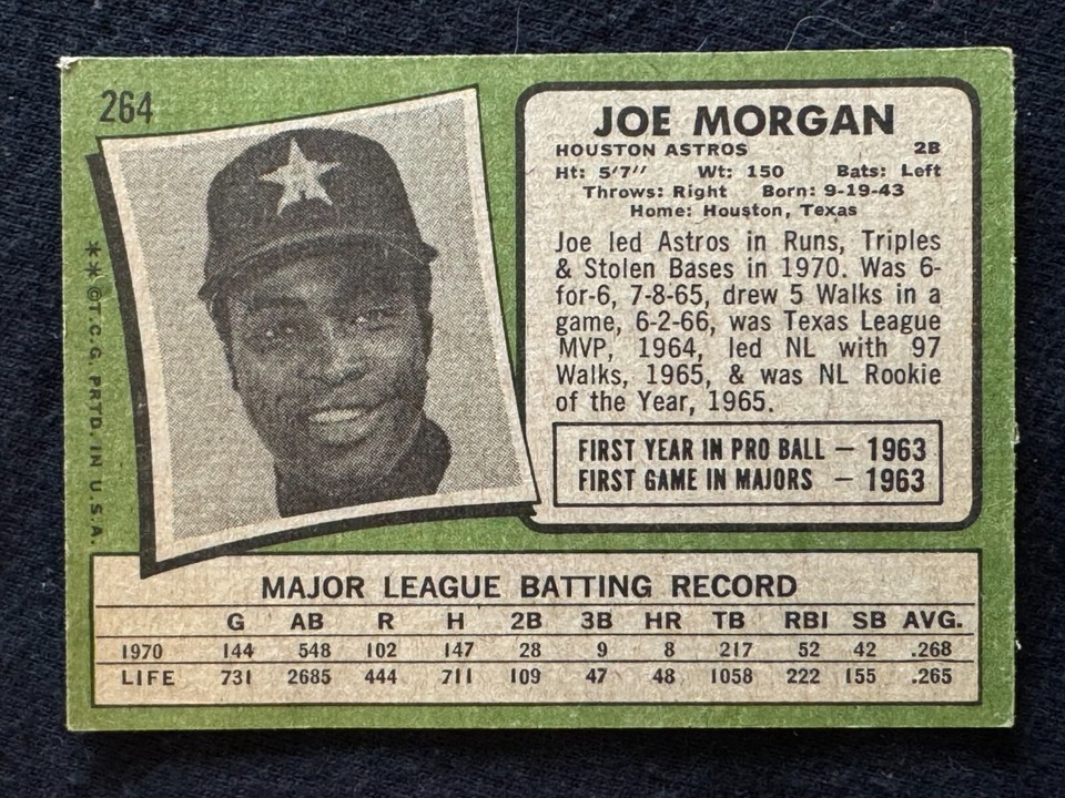 1971 Topps Baseball Card Joe Morgan #264 BV $40 EXMT Range CF 61824 | eBay