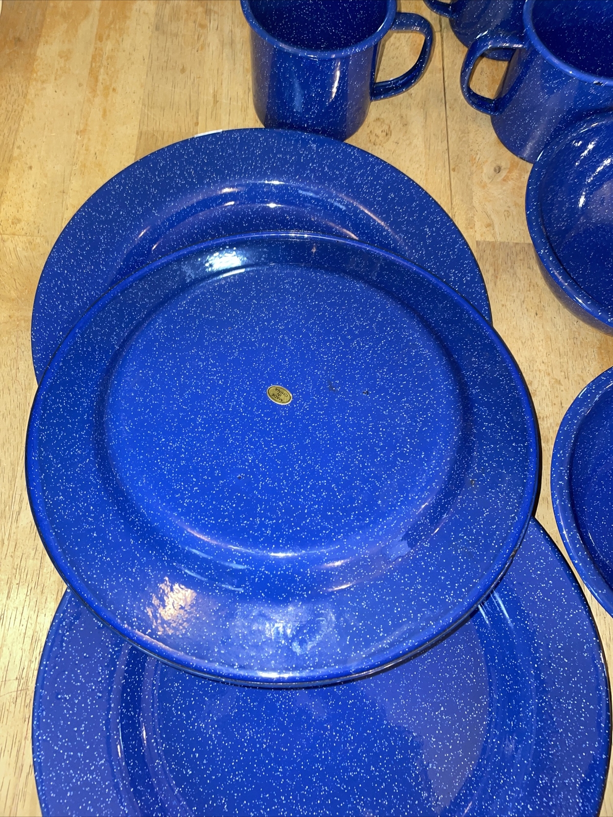 10 pc Blue Speckled Metal Enamelware Plates-10:, Bowls-6", Mugs-3" | eBay