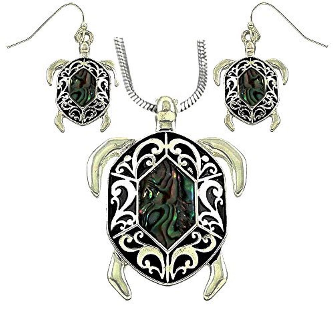Sea Turtle Abalone Shell Pendant Necklace and Earring Set 19 Inches ...