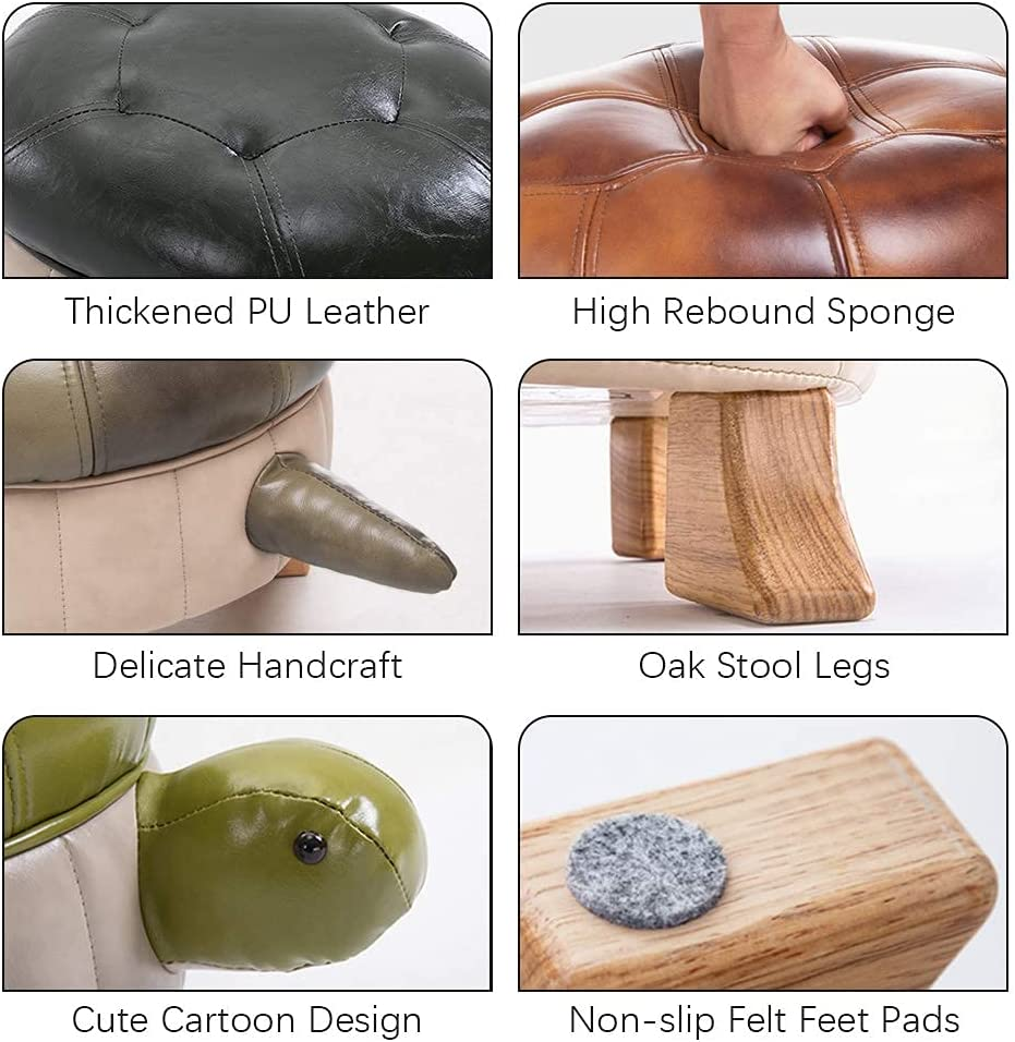 Animal Footstool Turtle Upholstered Ottoman PU Leather Pouf Wood Foot ...