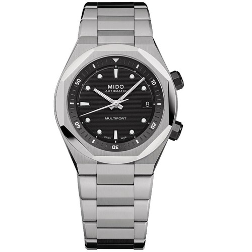 Mido Multifort 8 Two Crowns 40mm Black Dial Steel Men's Watch ...