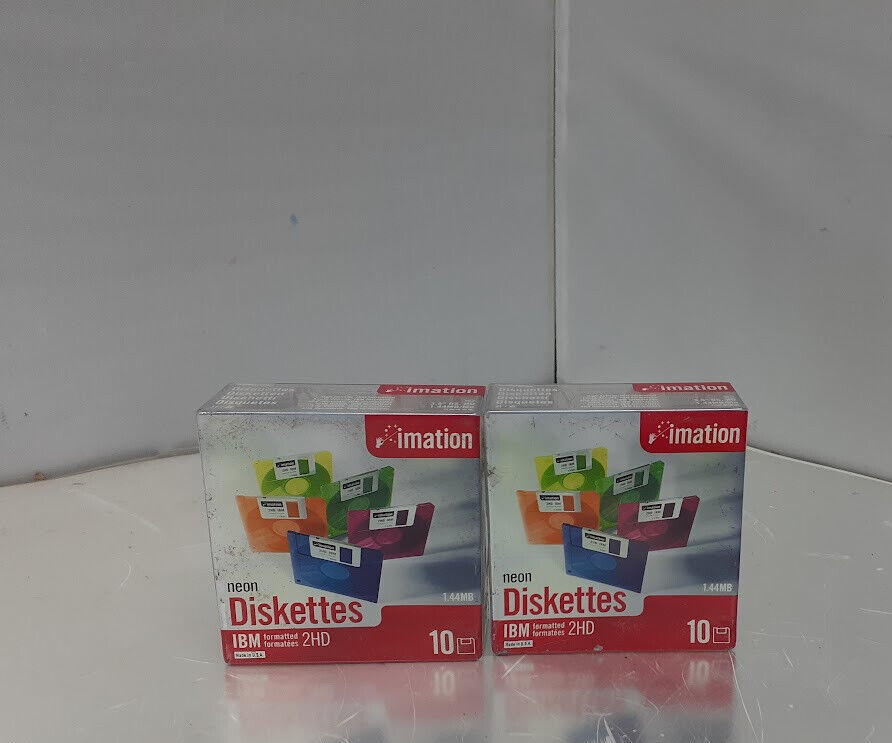 lot of 2 Imation Neon Diskettes 1.44 MB IBM Formatted 2HD Floppy Disks ...