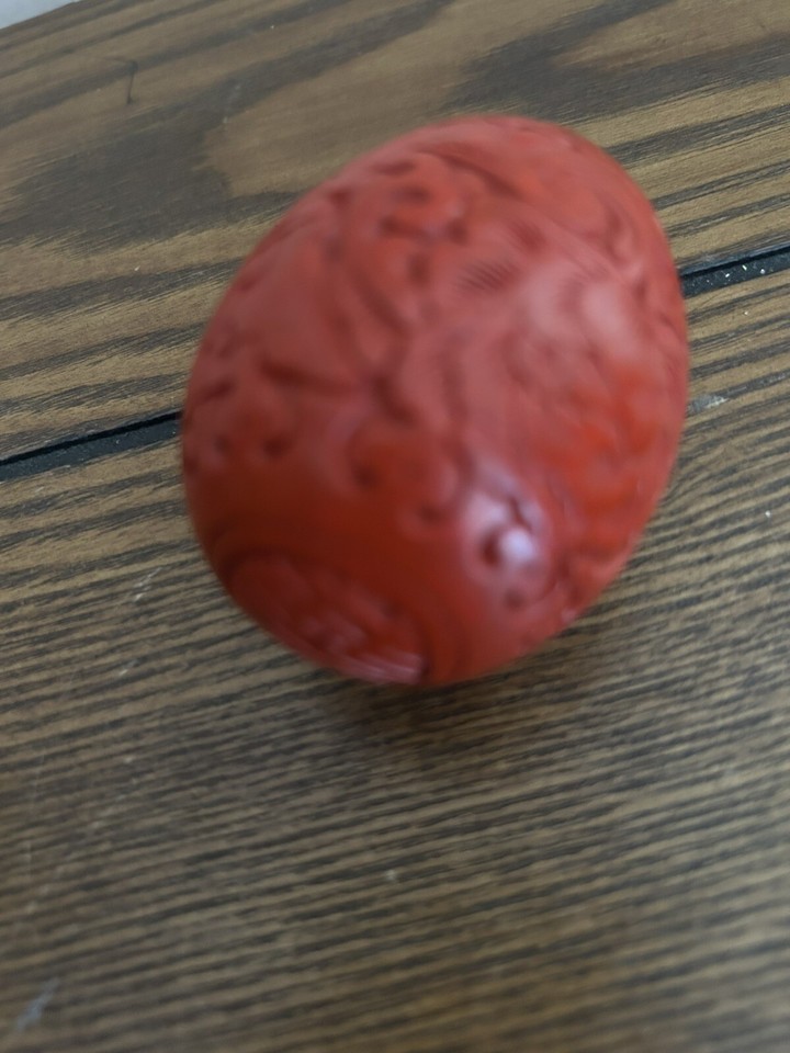 Vintage Chinese Hand Carved Red Cinnabar Egg Figurine Lillian Vernon ...