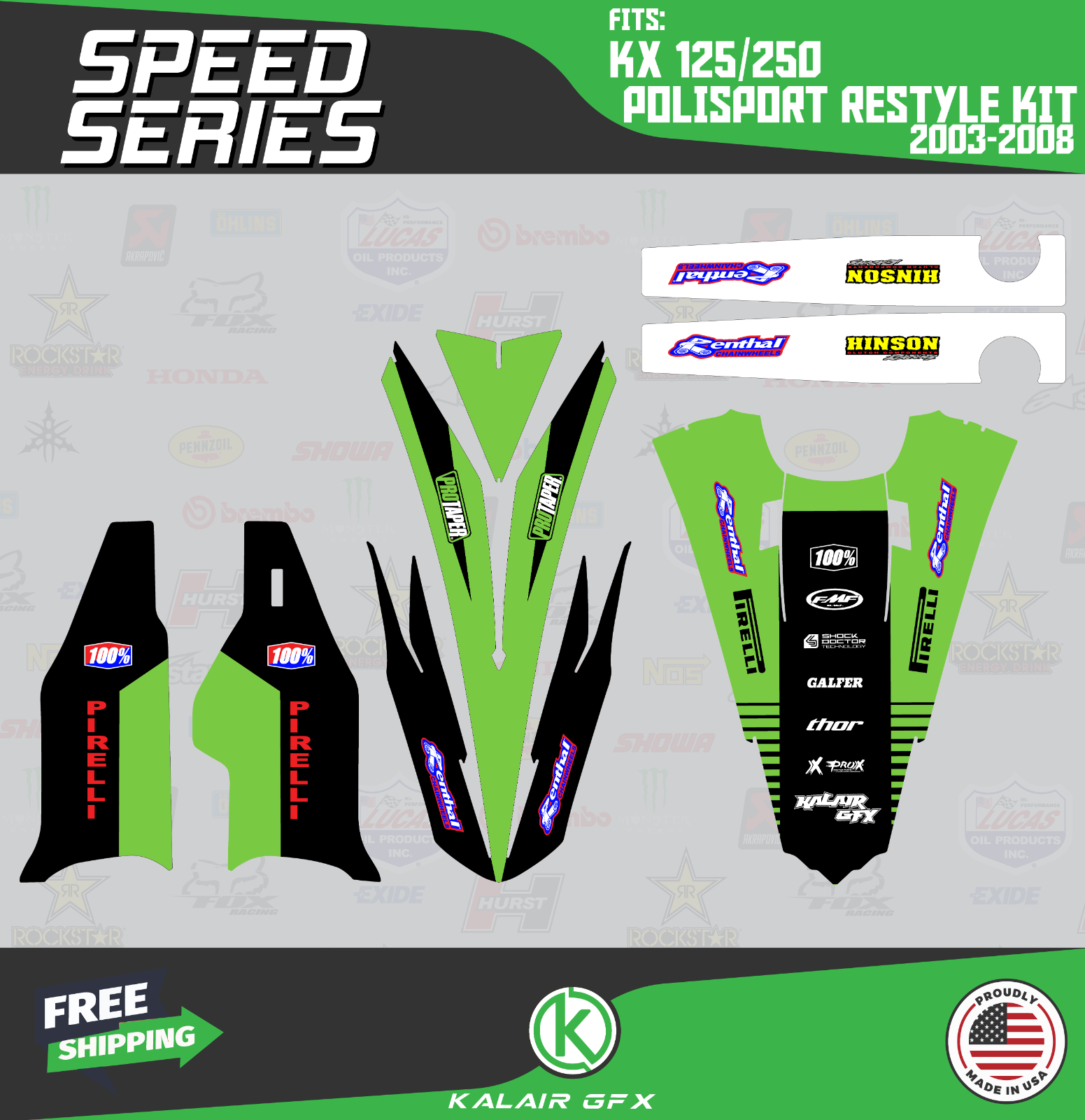 Graphics Kit for KAWASAKI KX125 KX250 2003-08 Polisport Restyle Speed ...