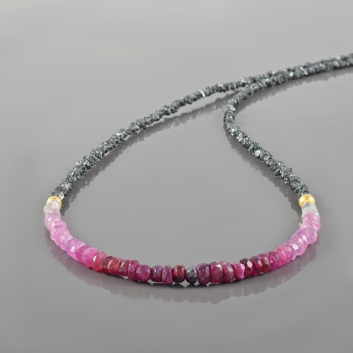 Natural Shaded Ruby & Rough Black Diamond Beads Uncut Chain Handmade ...