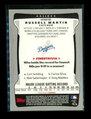 2009 TOPPS FINEST TRIVIA Refractor Baseball Card #110 RUSSELL MARTIN ...