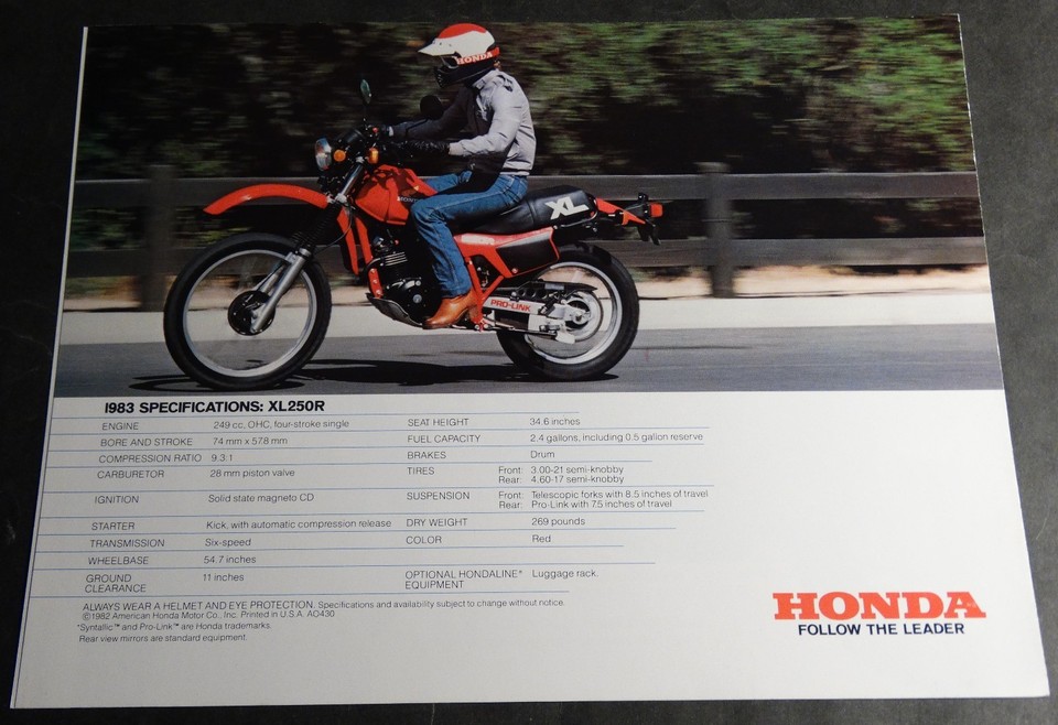1983 HONDA MOTORCYCLE XL250R SALES BROCHURE 4 PAGES NICE NEW (485) | eBay