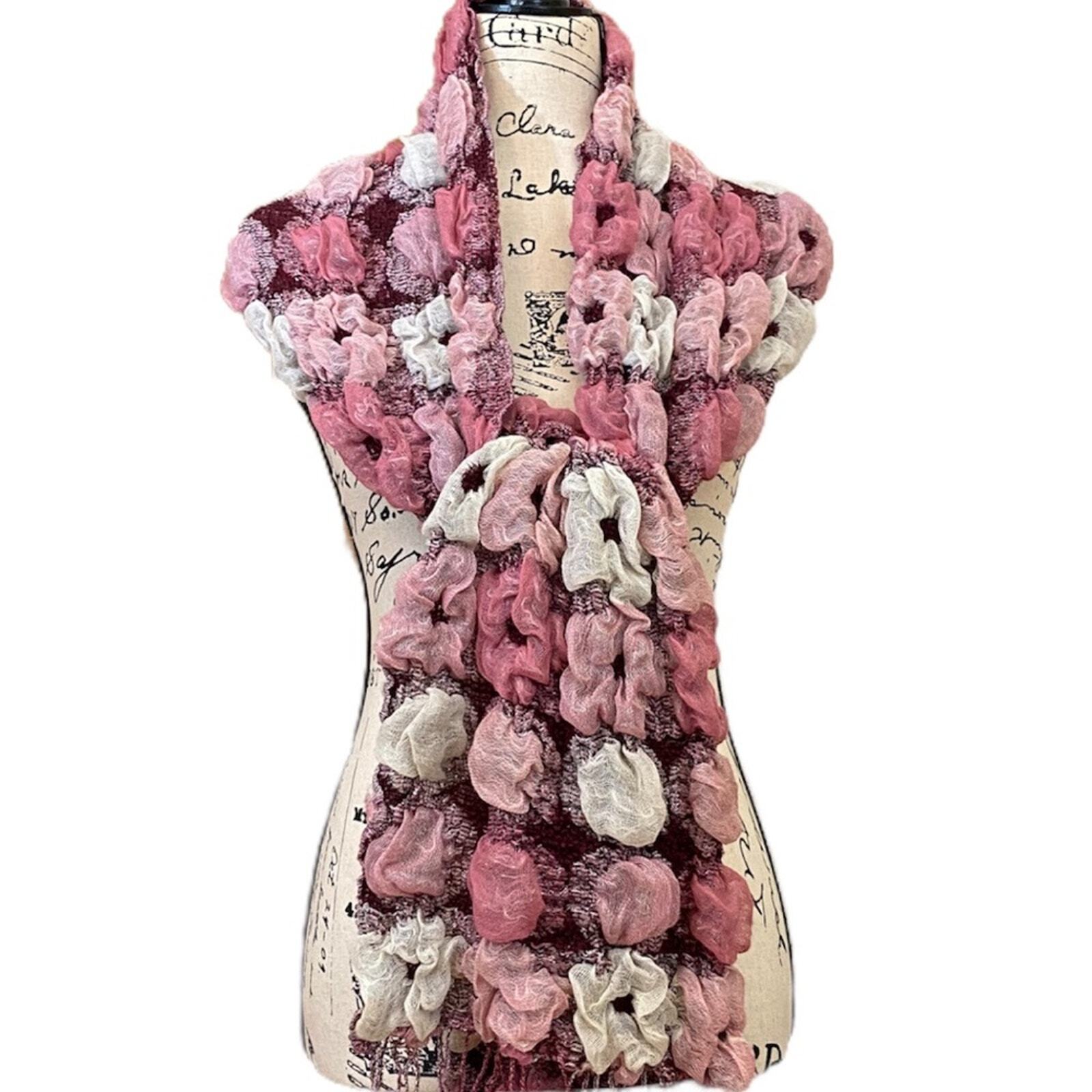 Flower Knit Cotton Blend Crinkle Scarf - Gem