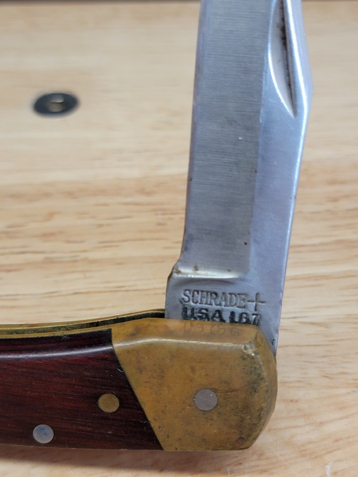Vintage Schrade LB7 USA Lockback Folding Knife Brass & Wood Made in USA ...