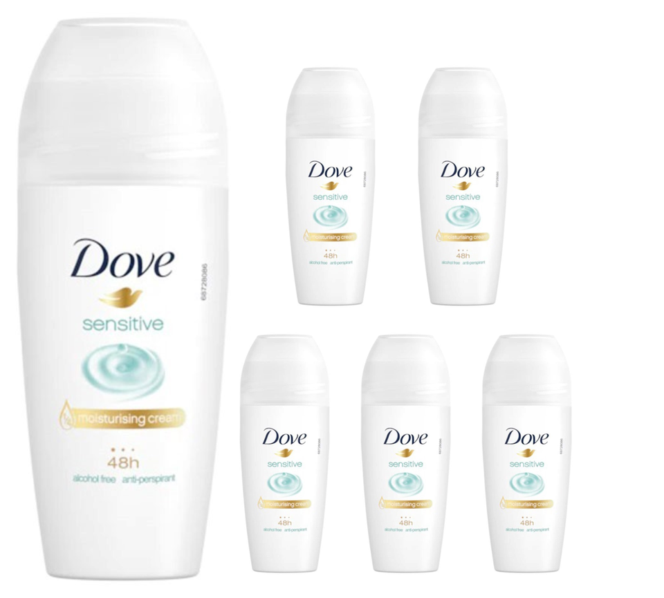 6 x 50ml Dove Roll On Sensitive Original Beauty Finish Cucumber ...