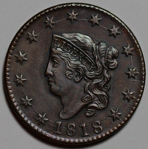 1818 Coronet Head Large Cent, N-10, US 1c Copper Penny Coin | eBay