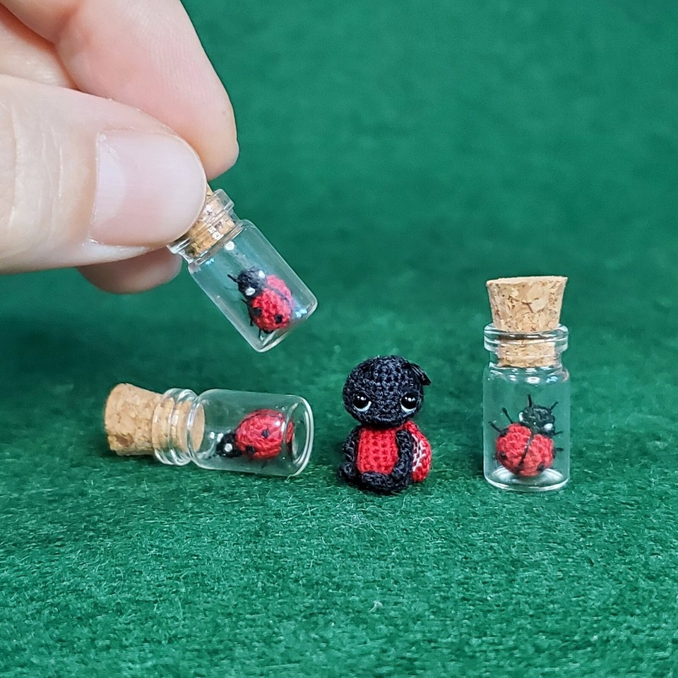 Extremely tiny ladybug. Micro crocheted ladybug.Dollhouse miniature ...