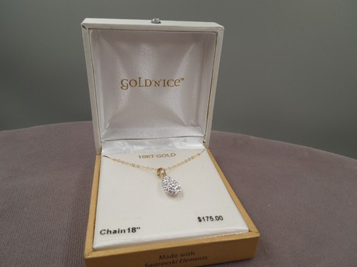 NIB Gold 'N' Ice 10kt Yellow Gold Swarovski Crystal Teardrop Pendant ...