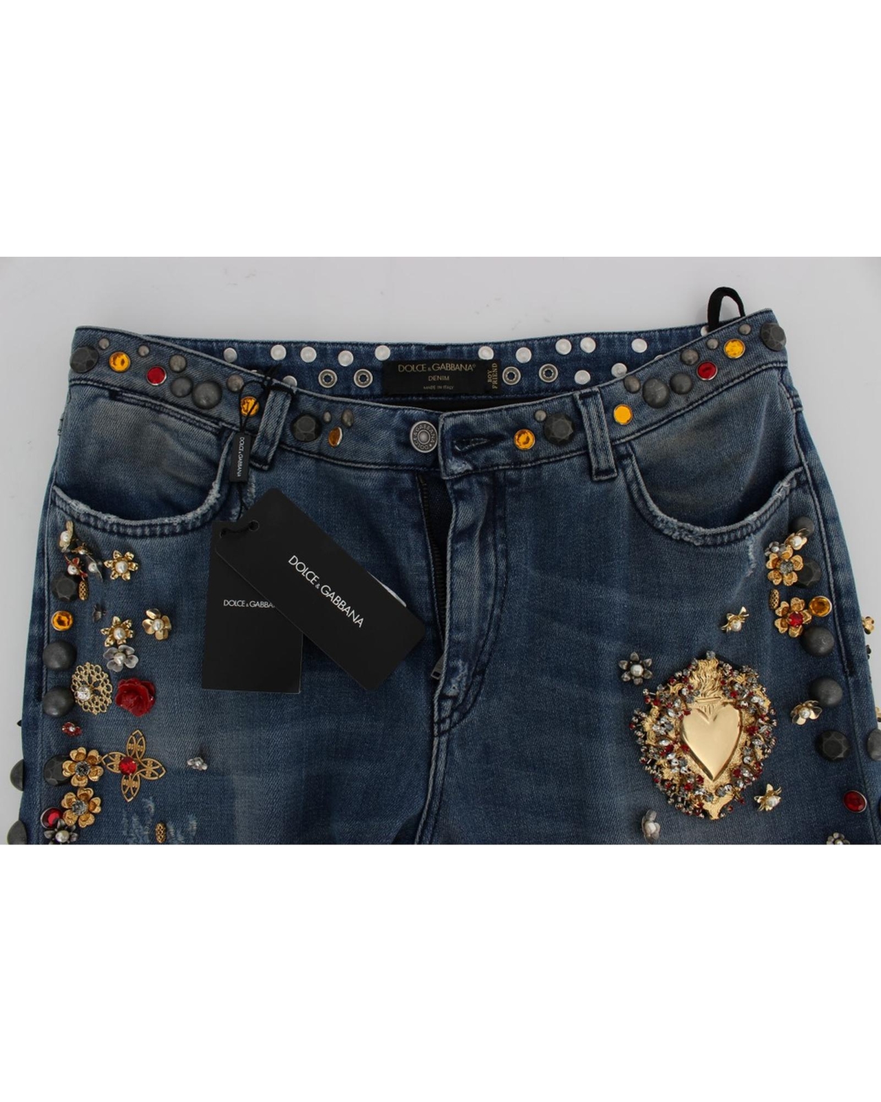 Enchanted Sicily Crystal Heart Roses Boyfriend Fit Jeans 40 IT Women | eBay