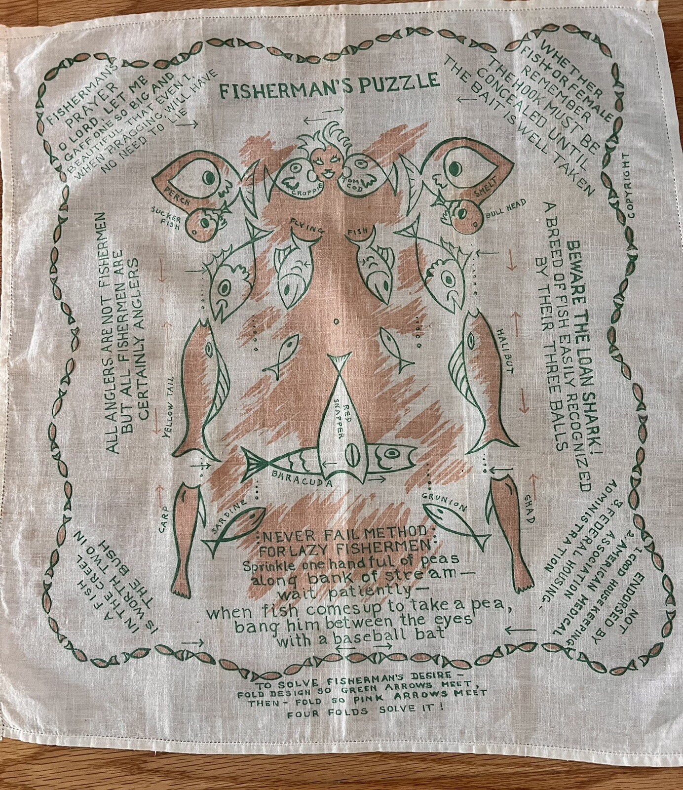 Fishermans Pray Desire Puzzle Hanky Handkerchief Nude Lady Fish Angler ...