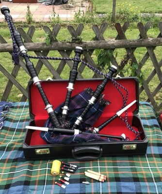 Great Highland Bagpipe Full Size Silver Mount Bagpipes Rosewood Black ...