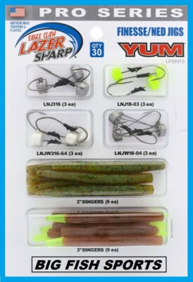 EAGLE CLAW LAZER Finesse Ned Rig Kit with Worms/Hooks, YUM BAITS # ...