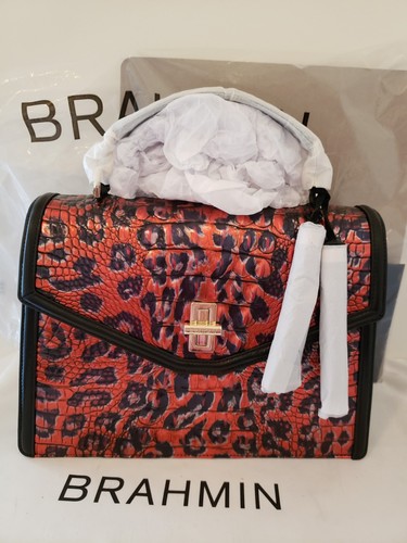 NWT Brahmin 'Exclusive' HALLIE RED LEOPARDESS Satchel Red/Black Animal ...